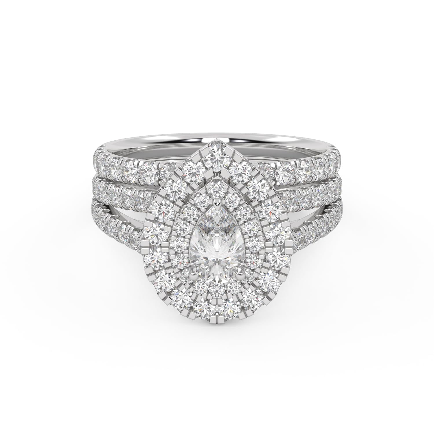 AFFY Double Halo Bridal Ring Set for Women Center 6x4mm Pear and Round ...