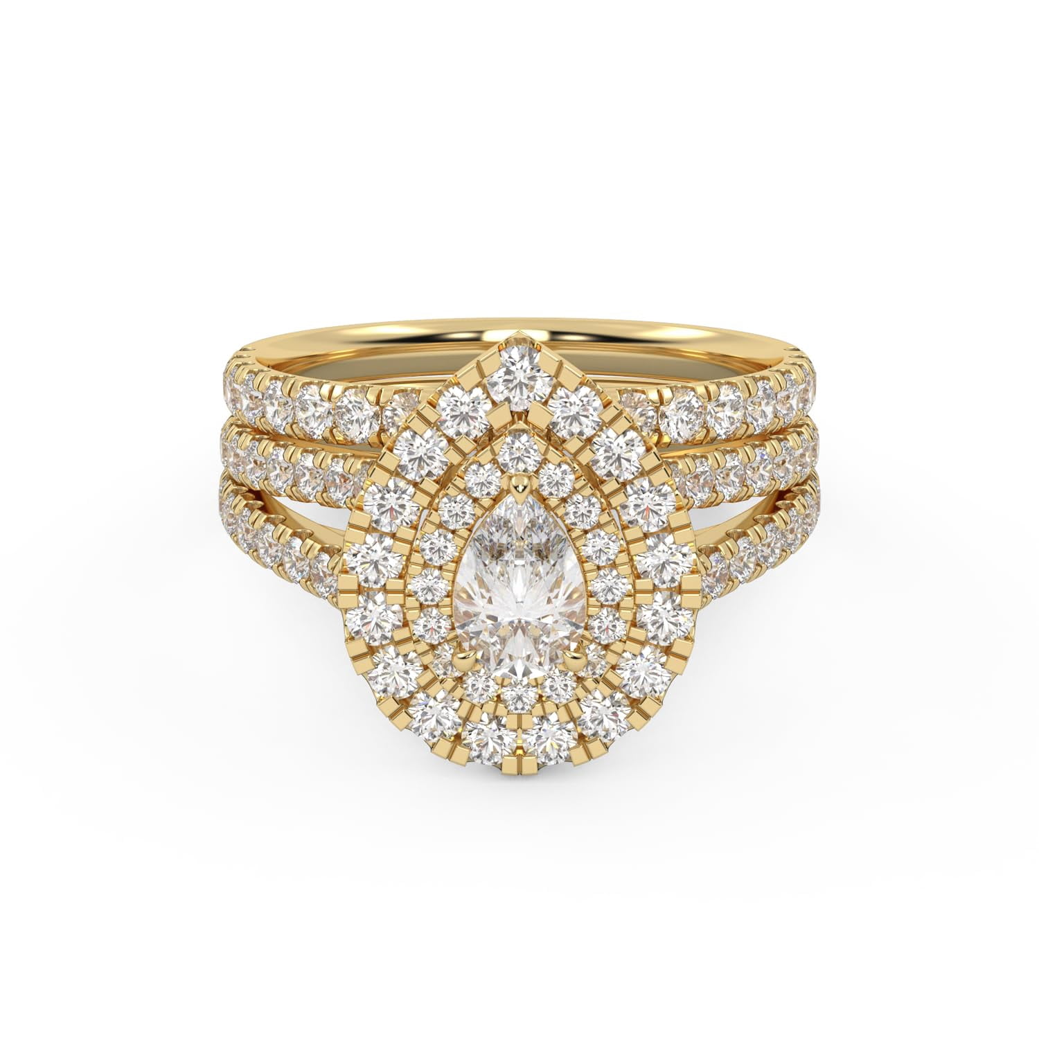 AFFY Double Halo Bridal Ring Set for Women Center 6x4mm Pear and Round ...