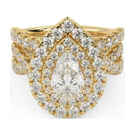 AFFY Double Halo Bridal Ring Set for Women Center 8.5x5.25mm Pear and ...