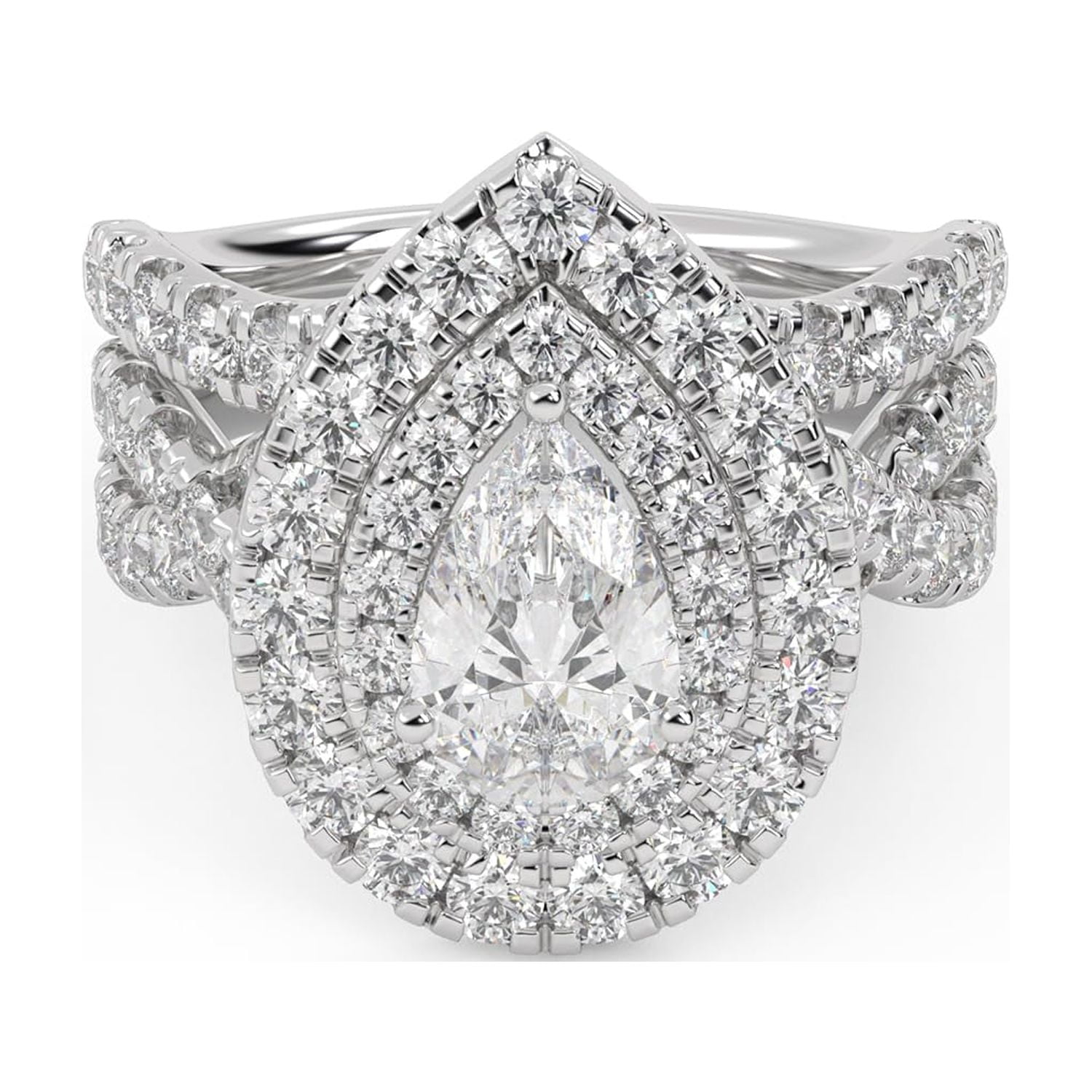 AFFY Double Halo Bridal Ring Set for Women Center 8.5x5.25mm Pear and ...