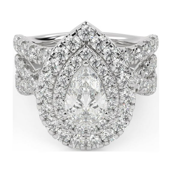 AFFY Double Halo Bridal Ring Set for Women Center 8.5x5.25mm Pear and ...