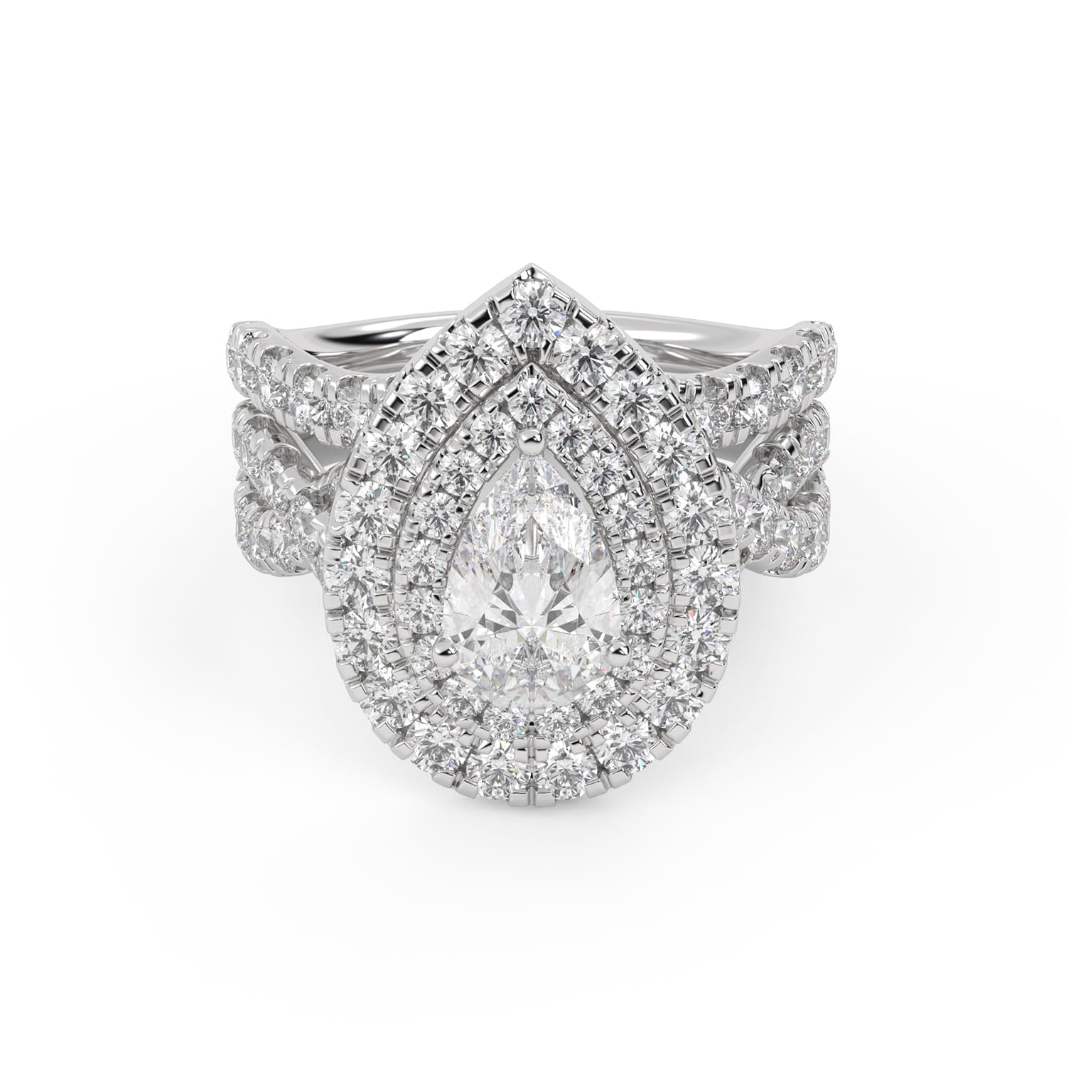 AFFY Double Halo Bridal Ring Set for Women Center 8.5x5.25mm Pear and ...