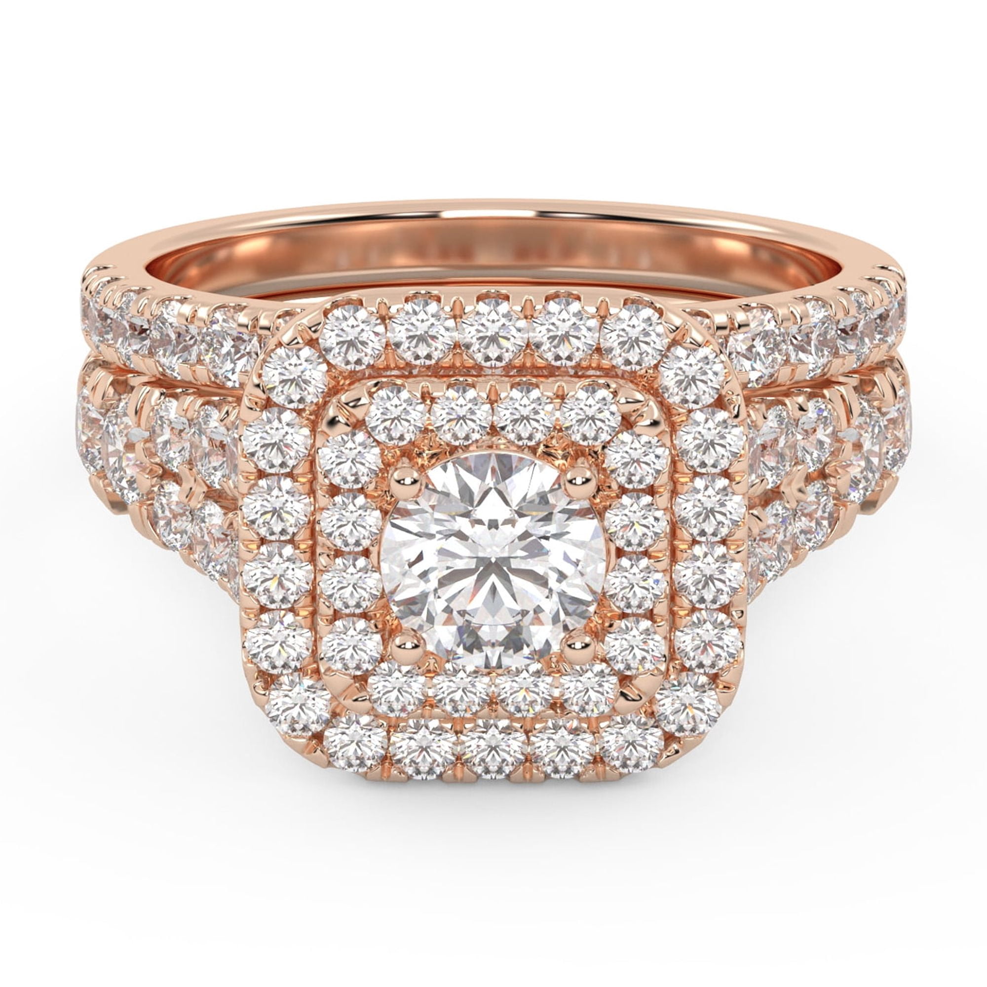 AFFY Double Halo Bridal Set Ring for Women, 2 Carat (ctw) Round Cut Lab ...