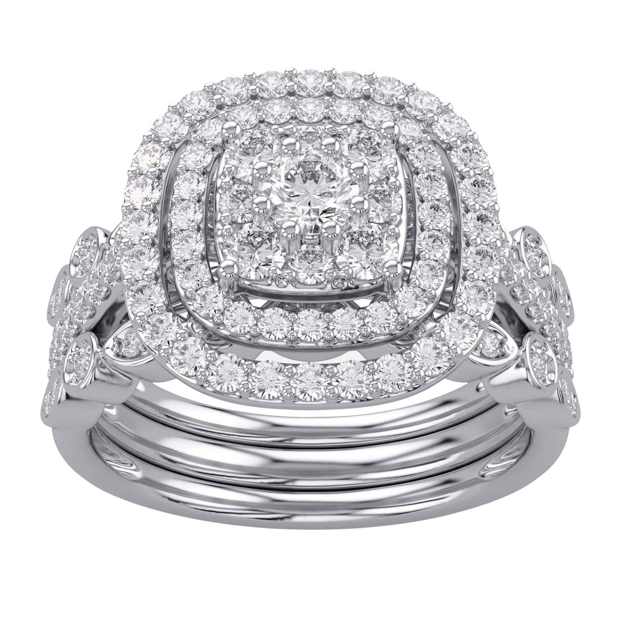 AFFY Double Halo Bridal Set Rings for Women, 0.95 Carat (ctw) Round Cut ...