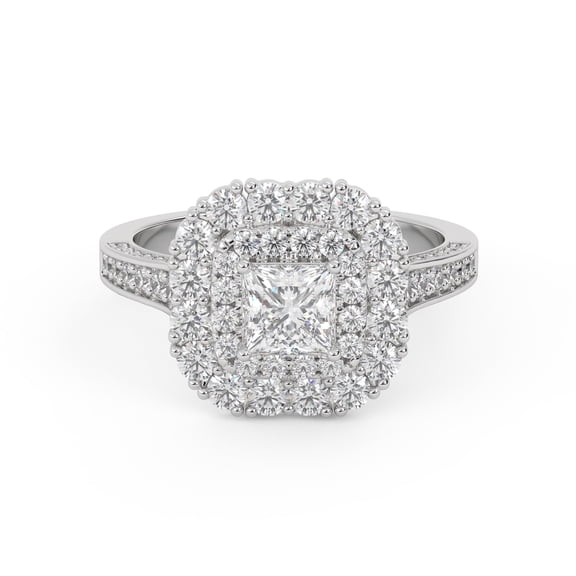 1.44 Carat t.w. 14K White Gold Round Double Row Baguette and Round Halo ...