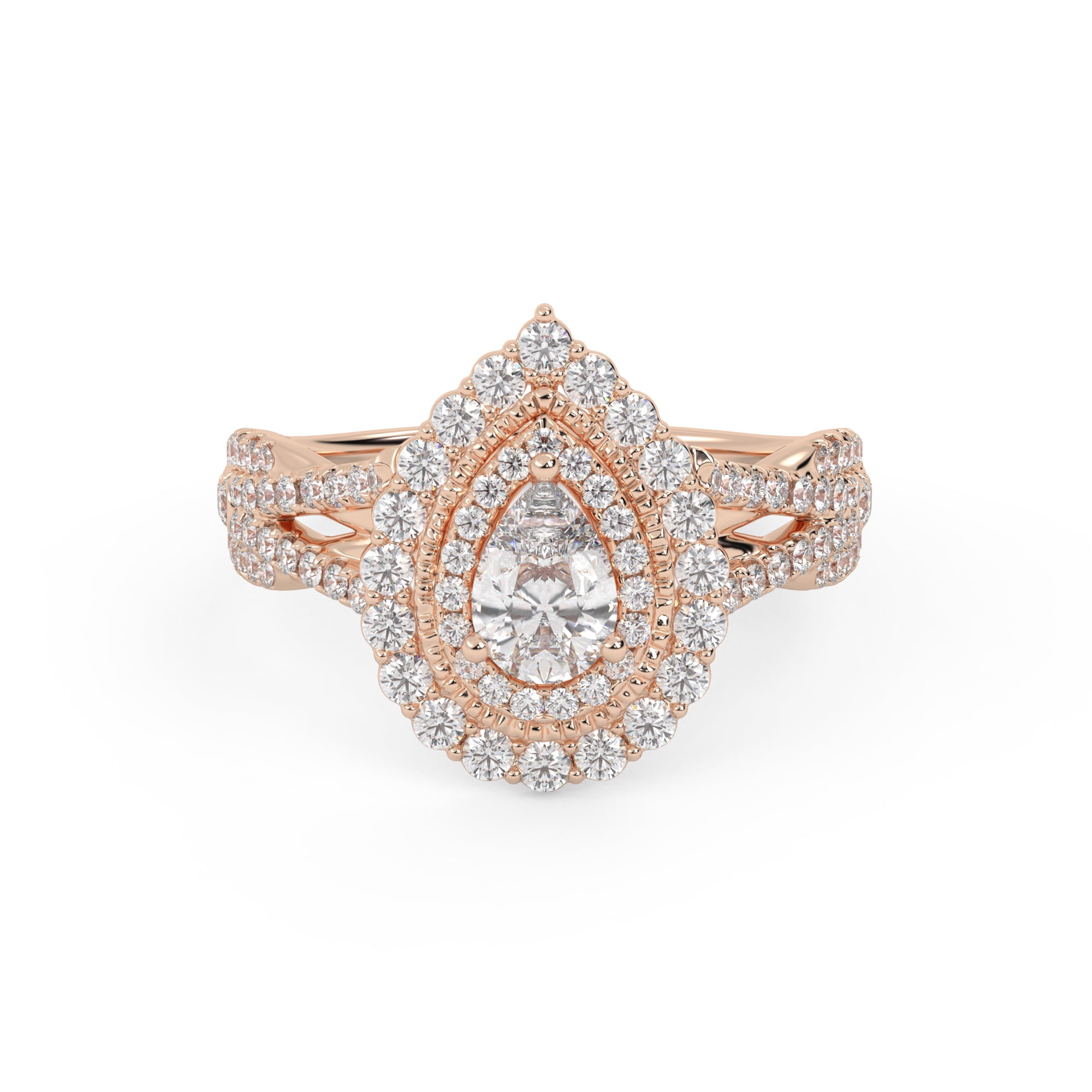 AFFY Double Halo Shank Engagement Rings for Women, 1.00 Cttw Pear And ...