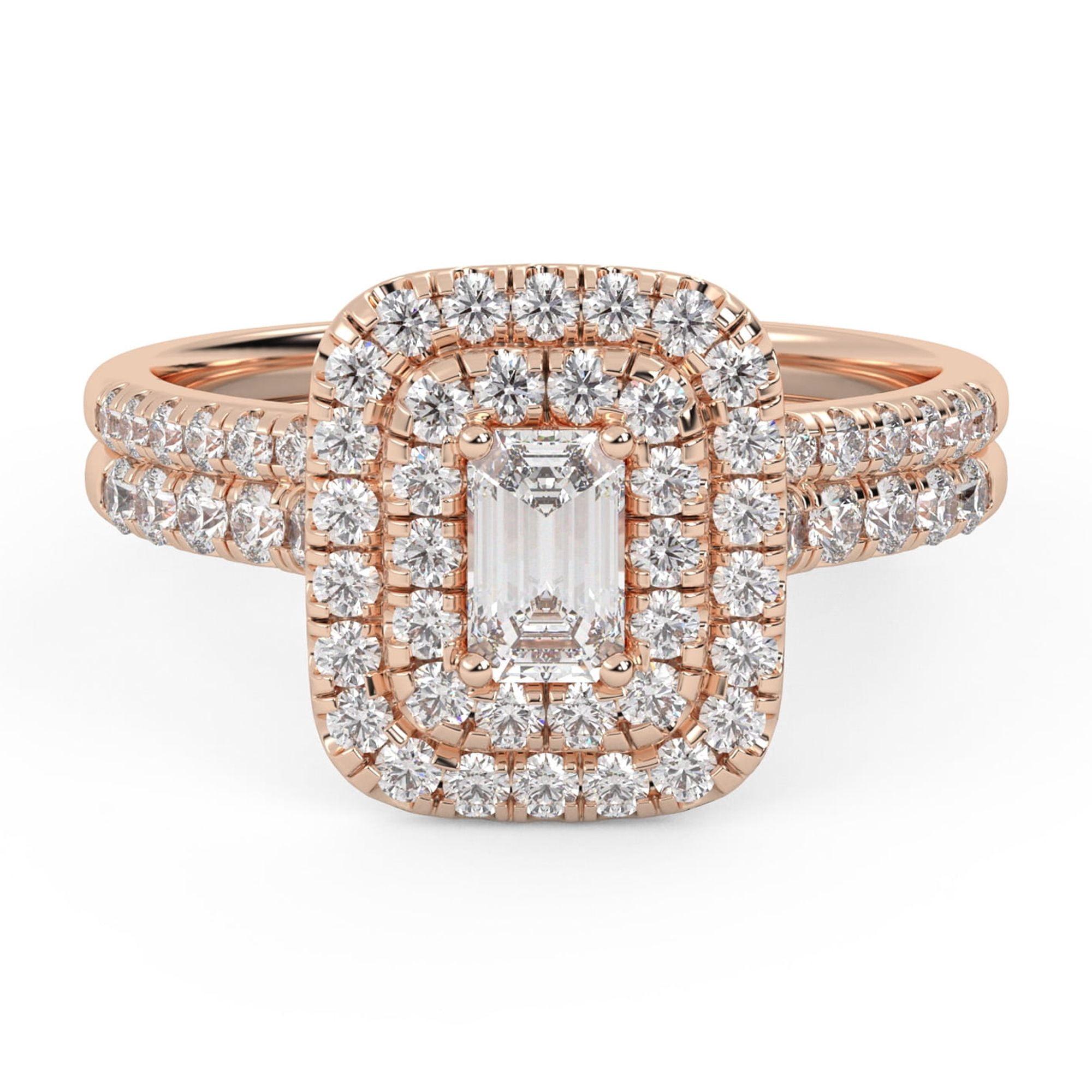 AFFY Double Halo Solitaire Bridal Set Ring for Women, 1 Cttw Emerald ...