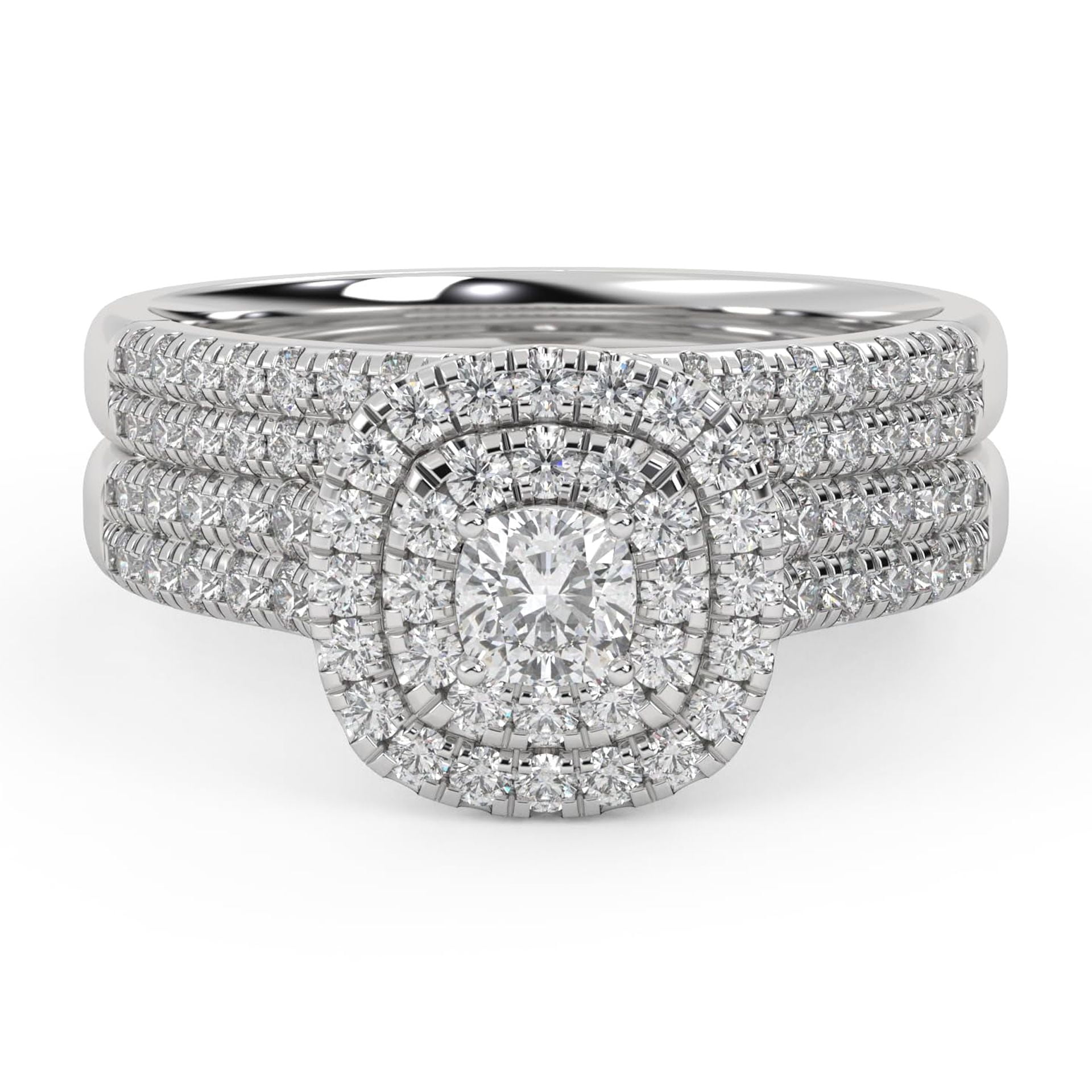 AFFY Double Halo Two Row Bridal Ring Set for Women, Center 3.5mm ...