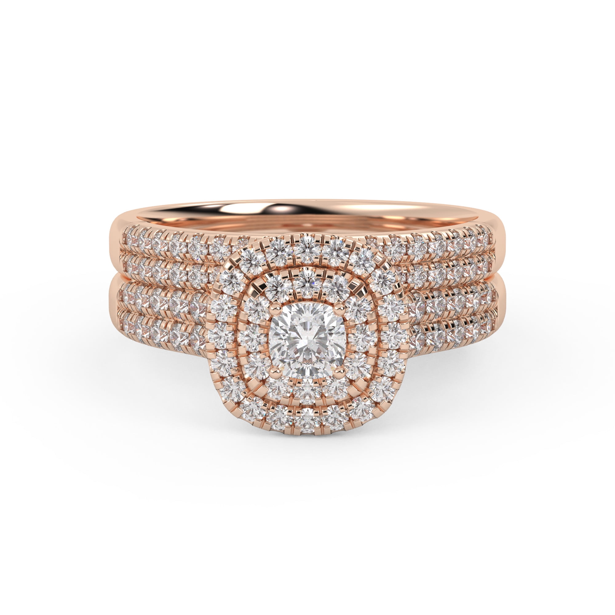 AFFY Double Halo Two Row Bridal Set Ring for Women, 0.90 Carat (ctw ...