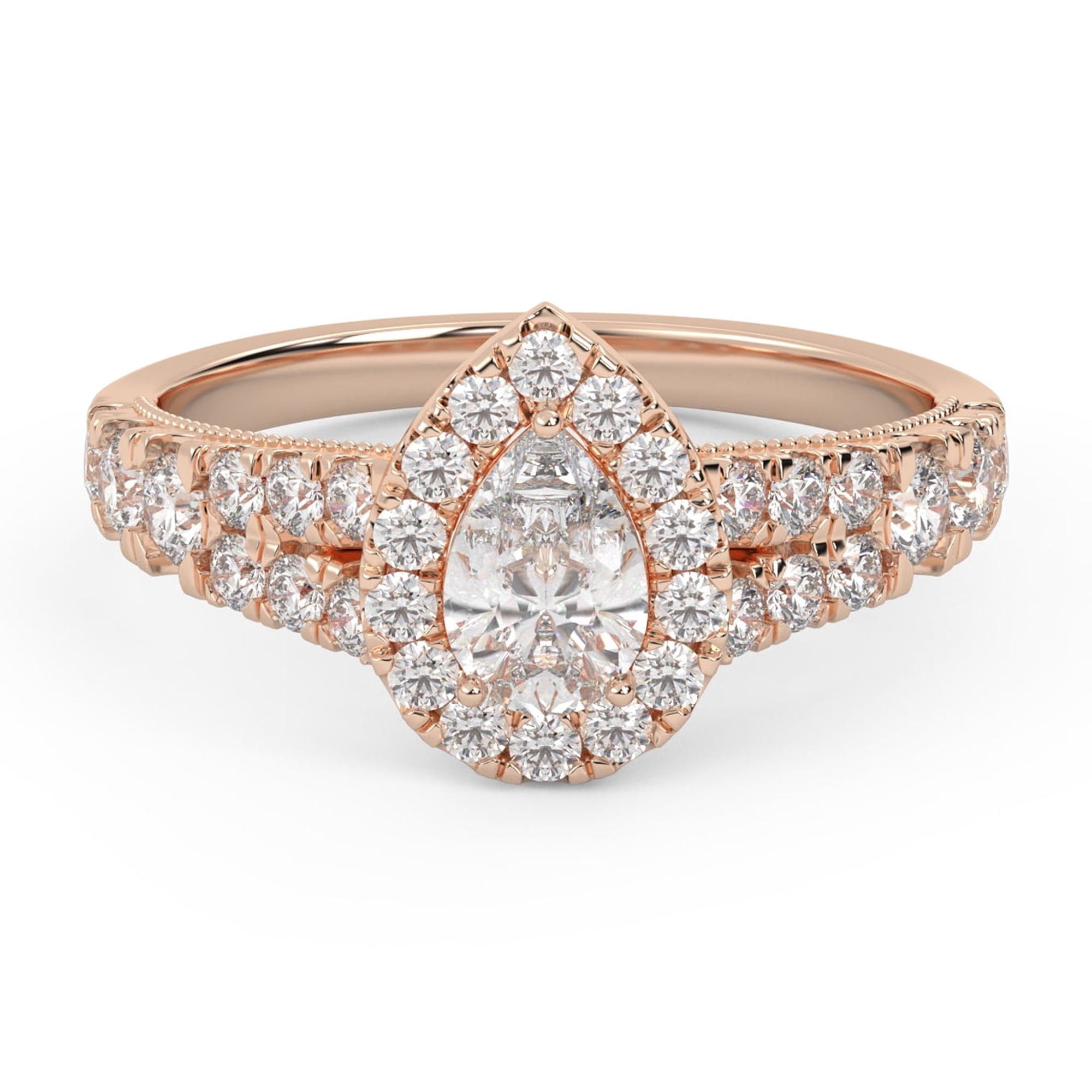 AFFY Double Row Teardrop Halo Solitaire Engagement Rings for Women, IGI ...