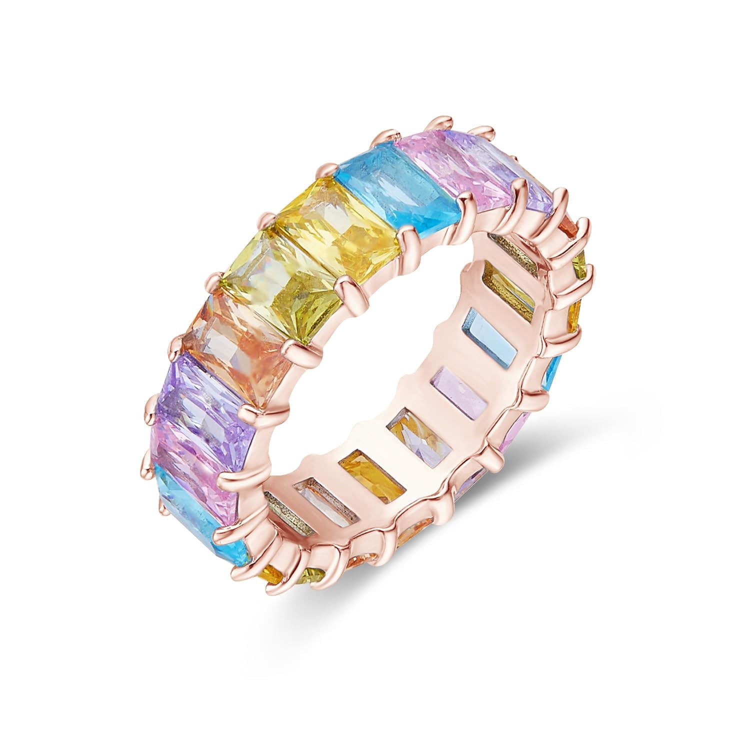 AFFY Eternity Rainbow Ring 18K Rose Gold Plated Emerald-Cut Multi Color ...