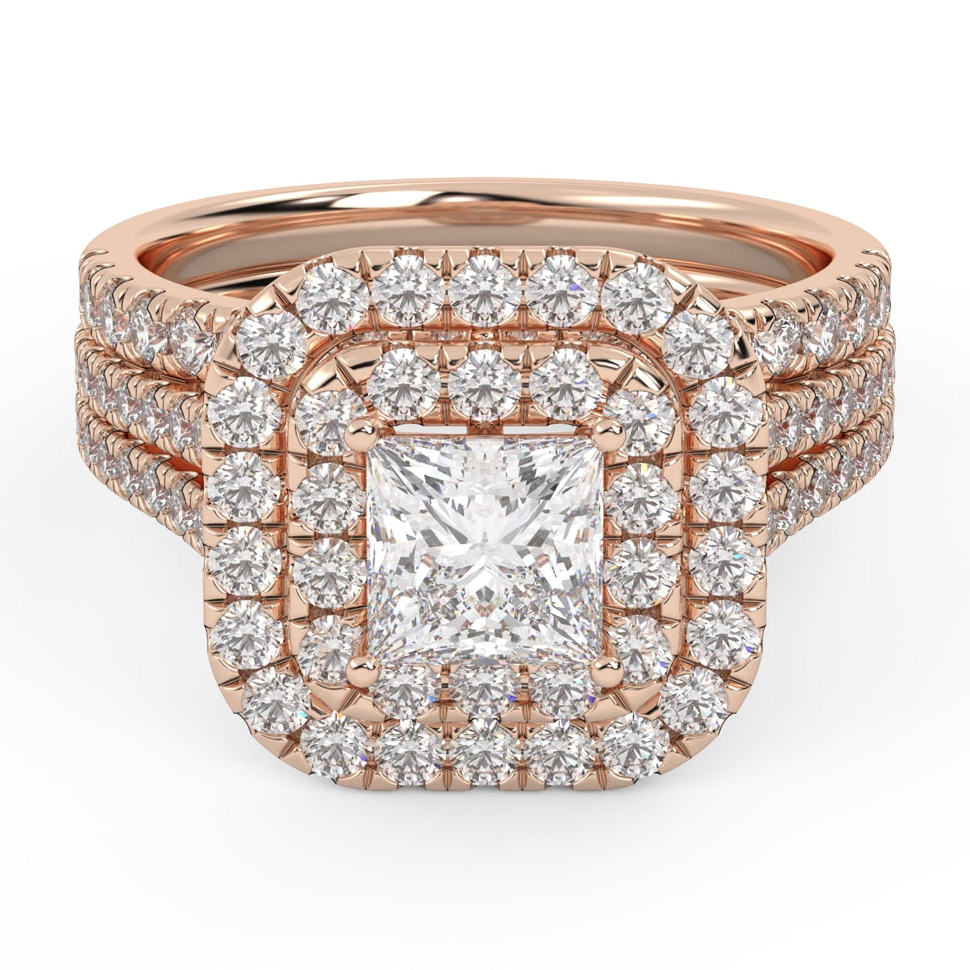 AFFY Half Eternity Double Halo Bridal Set Ring for Women, 2.20 Carat ...