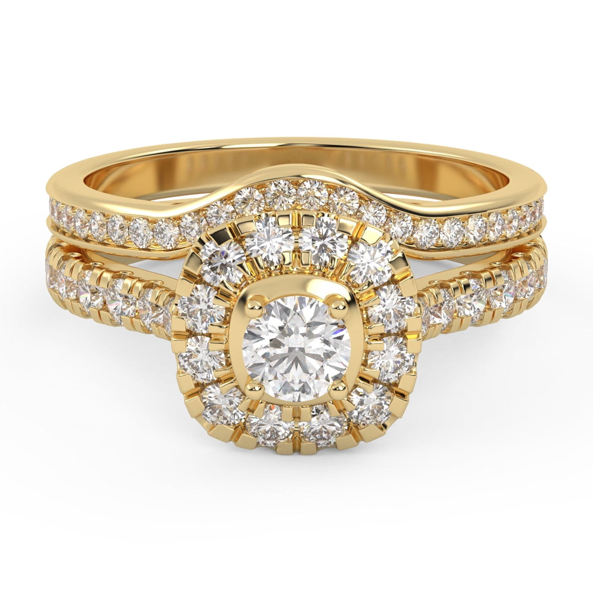 AFFY Half Eternity Halo Solitaire Bridal Set Ring for Women, 1.00 Carat ...