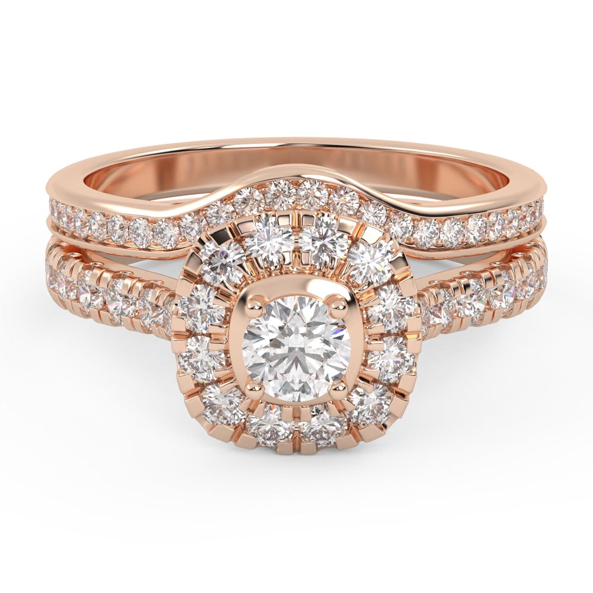 AFFY Half Eternity Halo Solitaire Bridal Set Ring for Women, IGI ...
