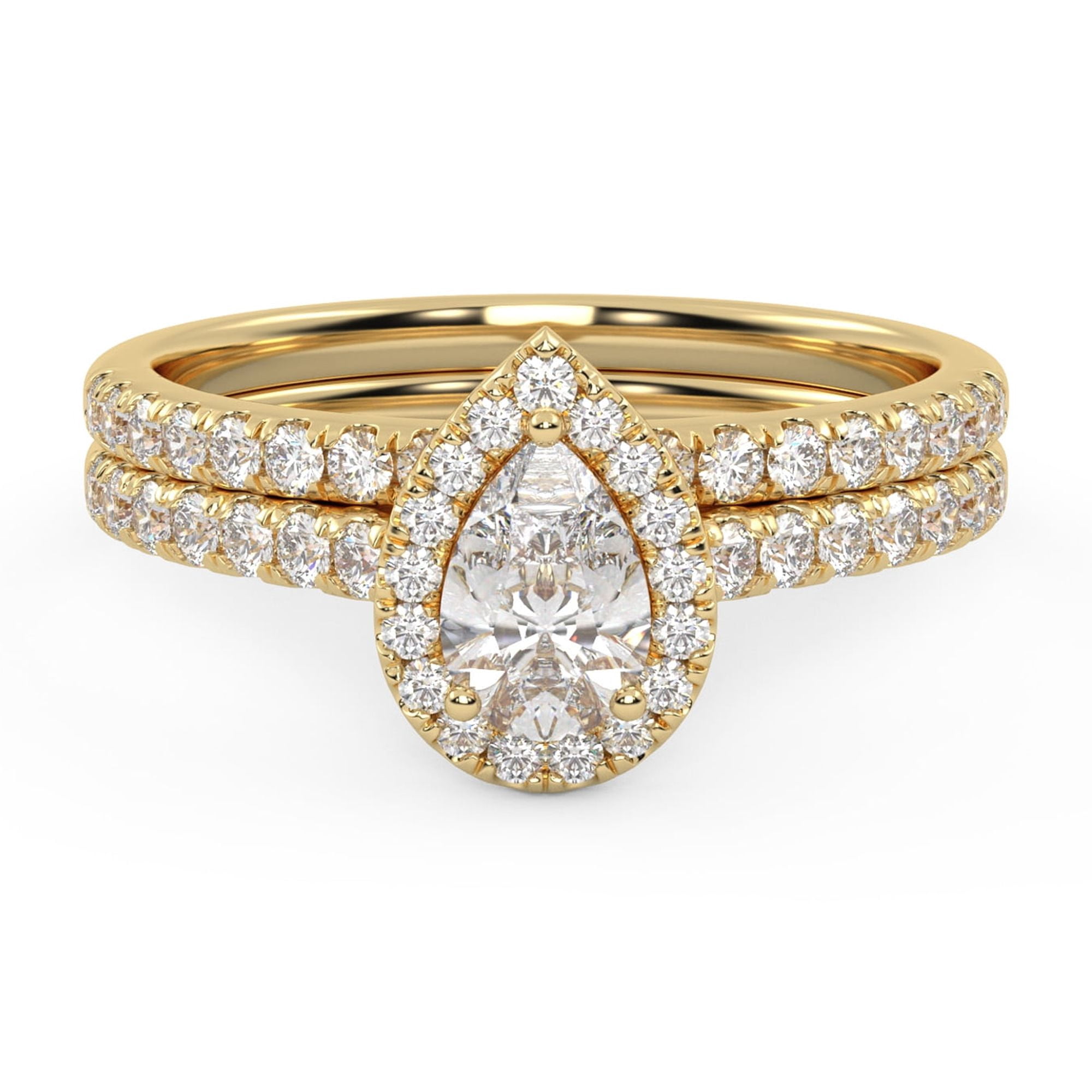 AFFY Half Eternity Teardrop Halo Solitaire Bridal Set Ring for Women ...