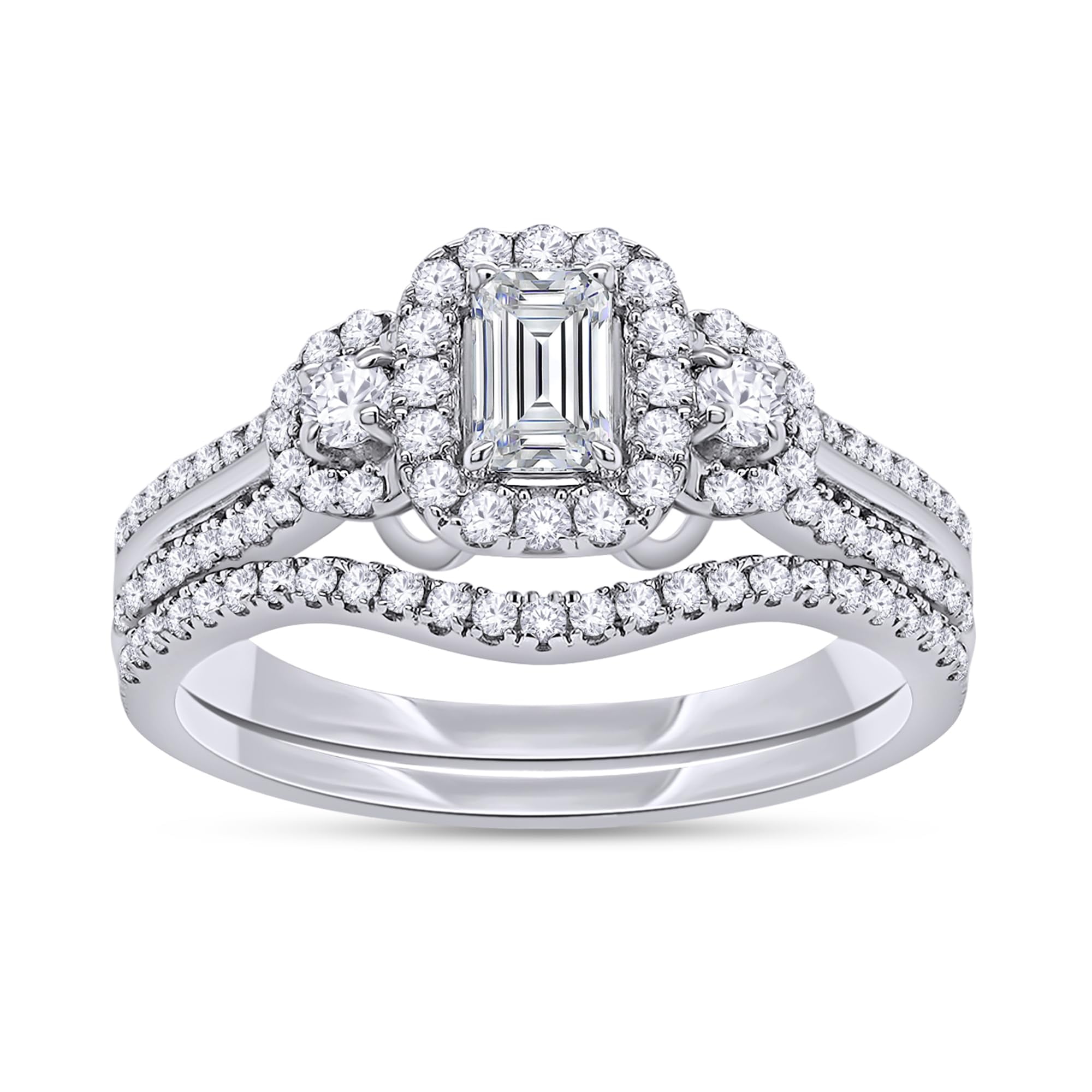 AFFY Halo Bridal Ring Set for Women 1.00 Carat Emerald and Round Cut ...