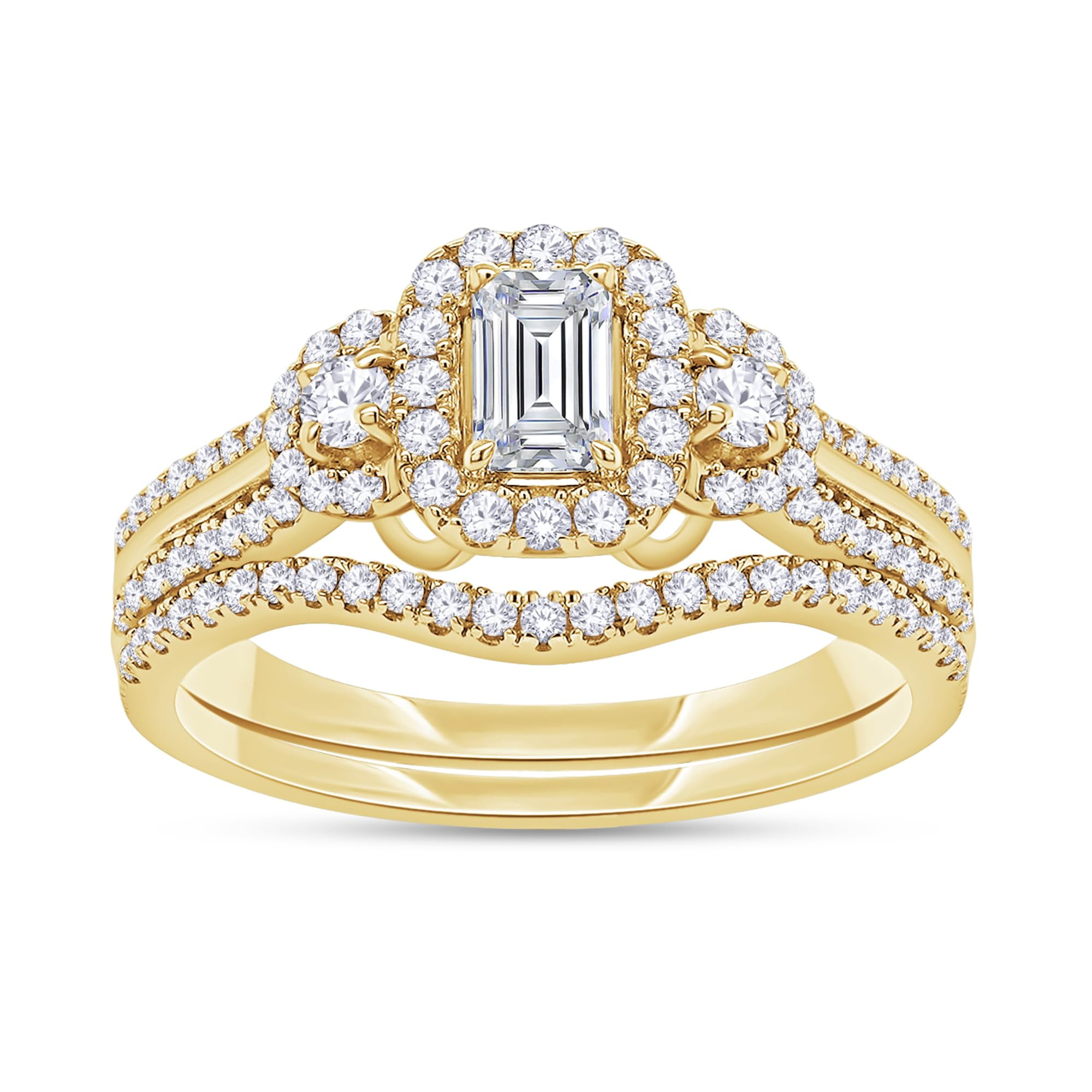 AFFY Halo Bridal Ring Set for Women 1.00 Carat Emerald and Round Cut ...