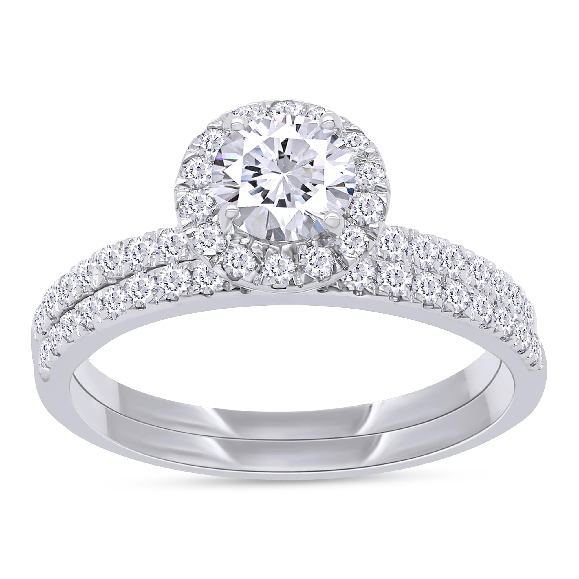 AFFY Halo Bridal Set Ring for Women, 1.00 Carat (ctw) Round Cut Lab ...