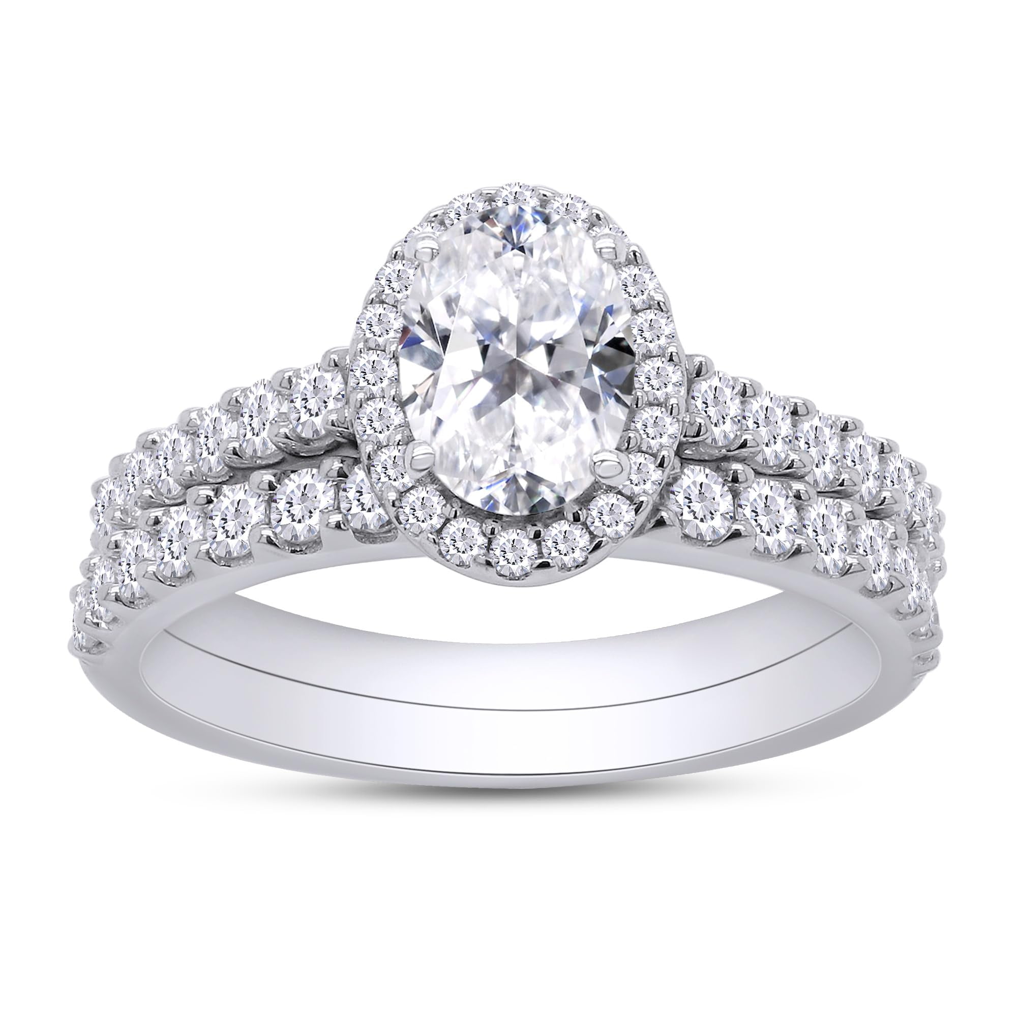 AFFY Halo Solitaire Bridal Ring Set for Women 1.00 Carat Oval and Round ...