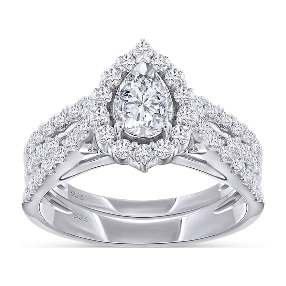 AFFY Halo Solitaire Bridal Ring Set for Women 1.00 Carat Pear and Round ...
