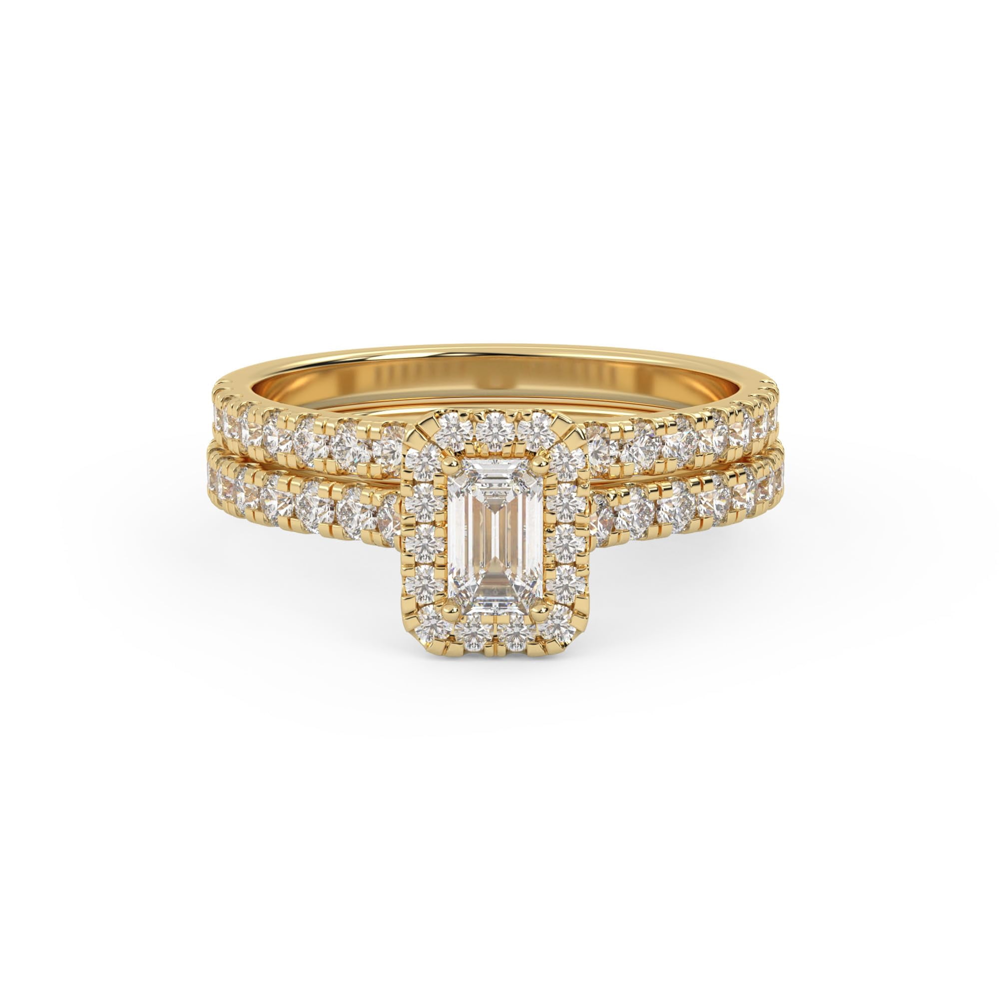 AFFY Halo Solitaire Bridal Ring Set for Women Center 5x3mm Emerald and ...