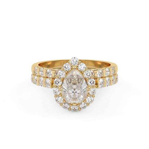 AFFY Halo Solitaire Bridal Ring Set for Women Center 7.7x5.7mm Pear and ...