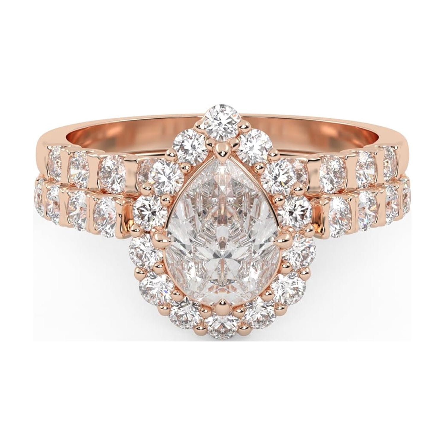 AFFY Halo Solitaire Bridal Ring Set for Women Center 7.7x5.7mm Pear and ...