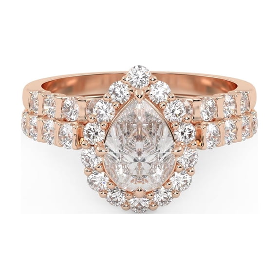 AFFY Halo Solitaire Bridal Ring Set for Women Center 7.7x5.7mm Pear and ...