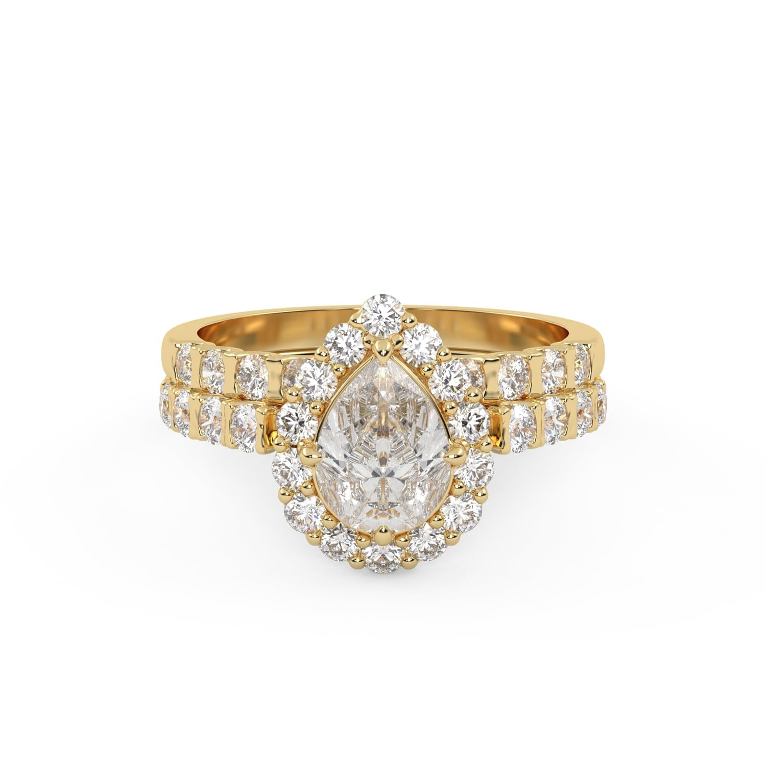 AFFY Halo Solitaire Bridal Ring Set for Women Center 7.7x5.7mm Pear and ...