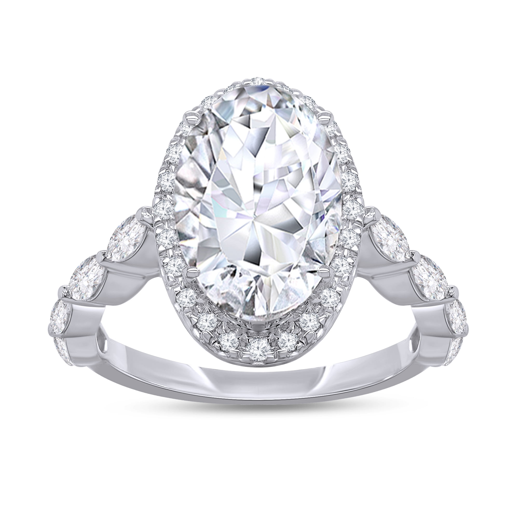 AFFY Halo Solitaire Engagement Ring for Women, 3.17 Carat (ctw) Oval ...