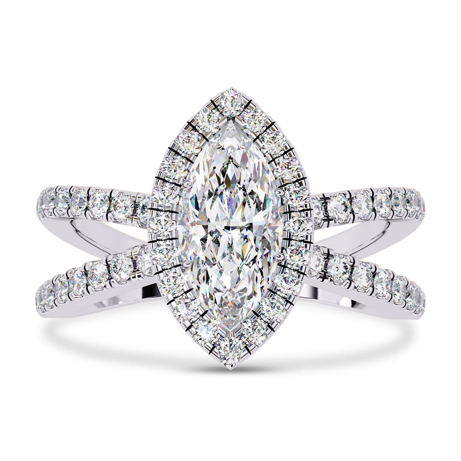 AFFY Halo Solitaire Engagement Ring for Women, Center 10x5mm Marquise ...
