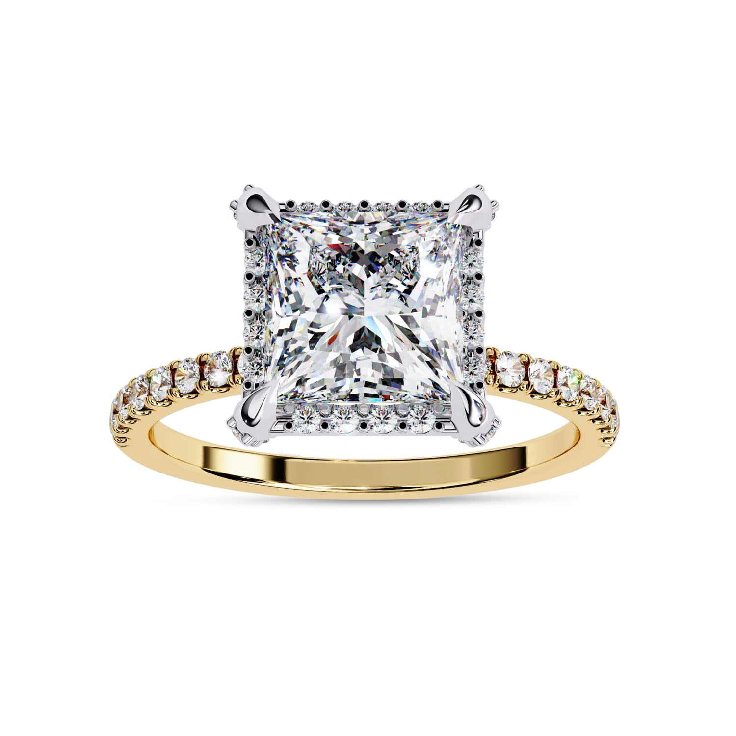 AFFY Halo Solitaire Engagement Rings for Women Center 7mm Princess and ...