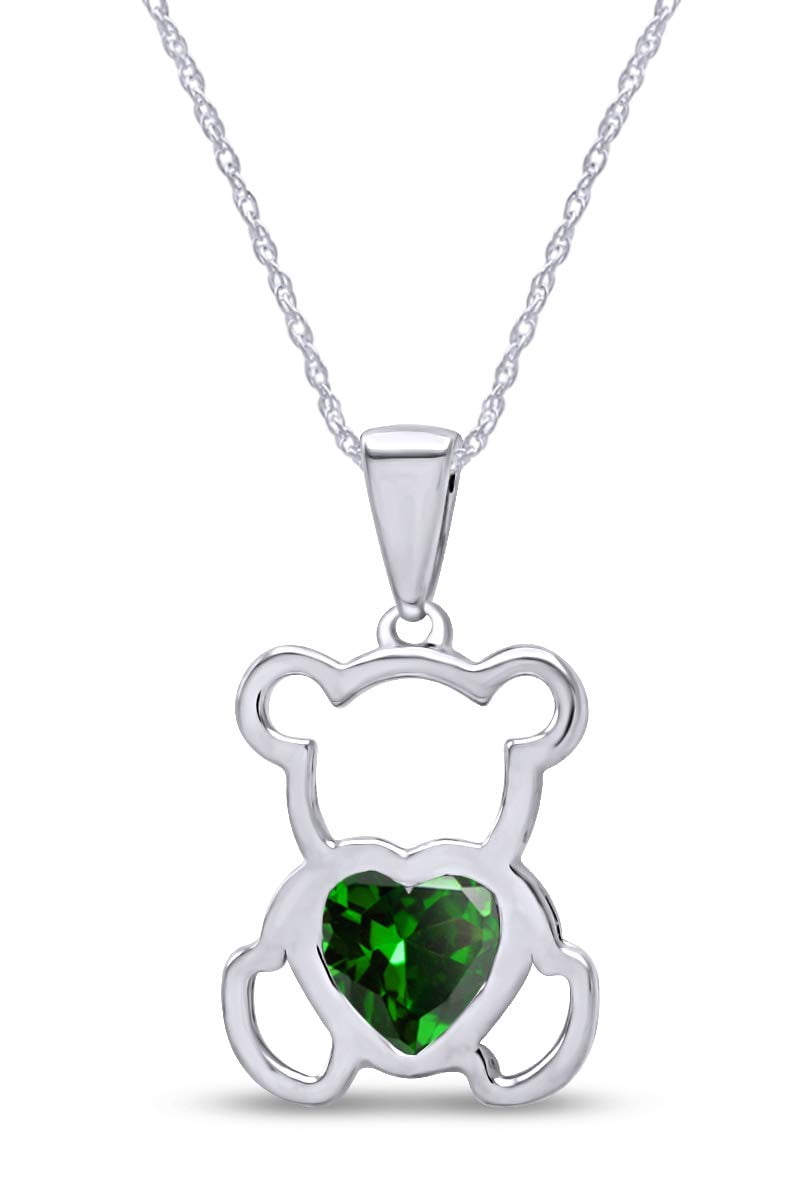 AFFY Heart Shape Simulated Emerald 14K White Gold Over Sterling Silver ...