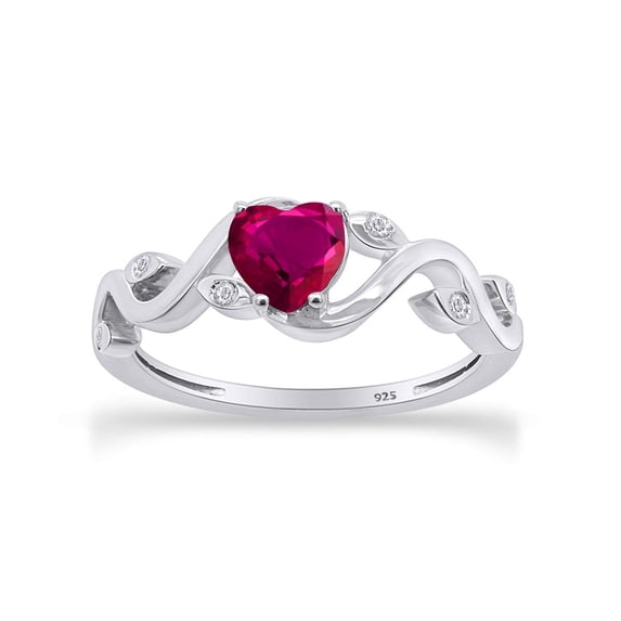 AFFY Heart Simulated Ruby & Natural Diamond Accent Leaf Heart Promise ...