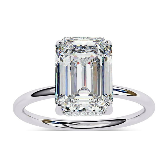 AFFY Hidden Halo Engagement Ring for Women Center 9x7mm Emerald and ...