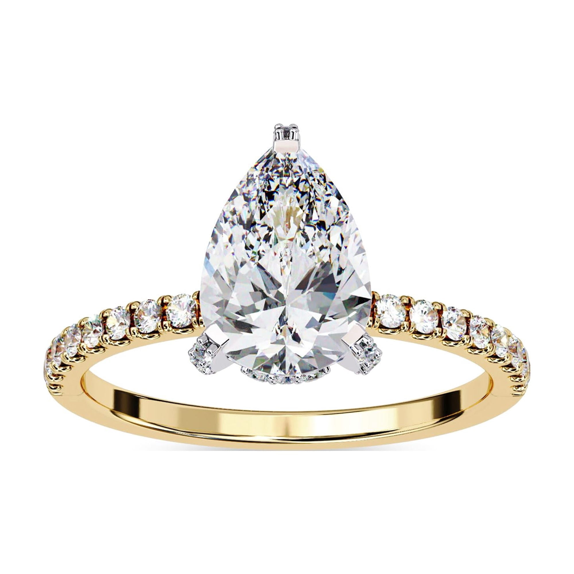 AFFY Hidden Halo Solitaire Engagement Ring for Women Center 9x6mm Pear ...