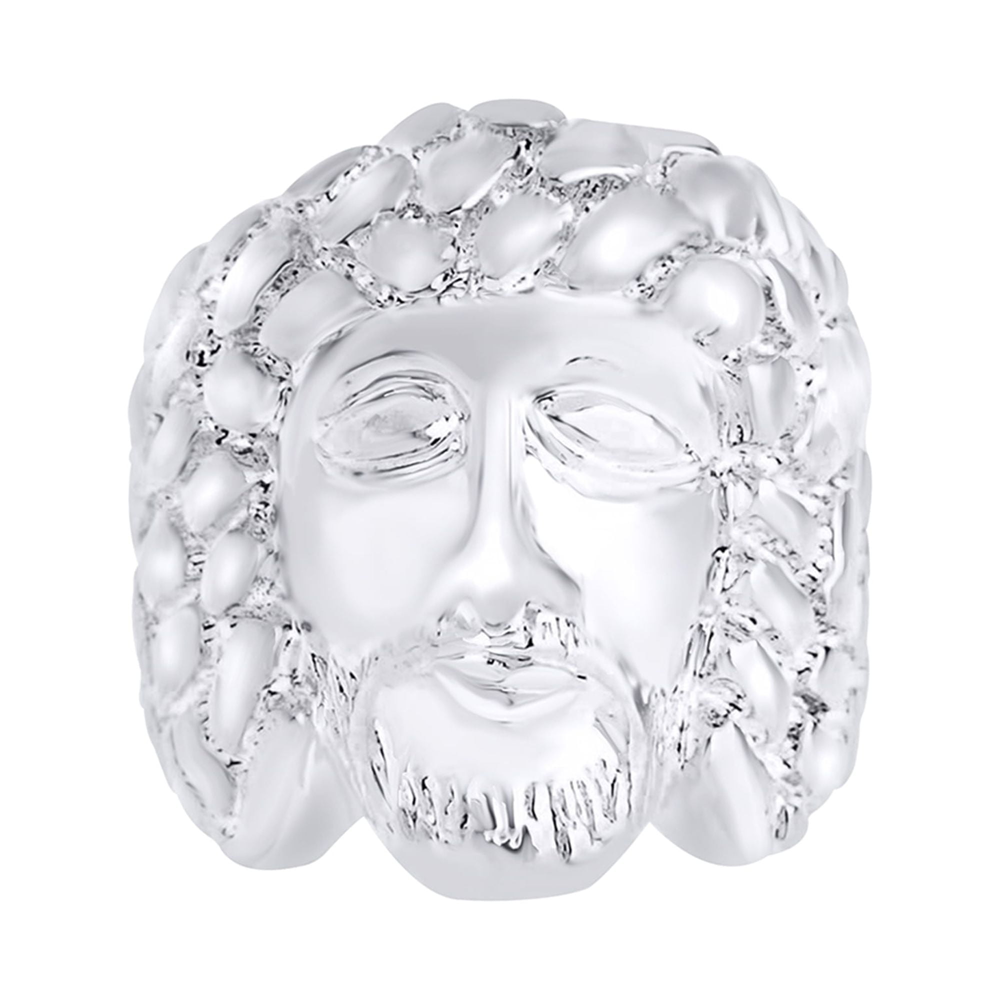AFFY Iced Out Hip Hop Jewelry Jesus Face Band Ring In 10k Solid White ...