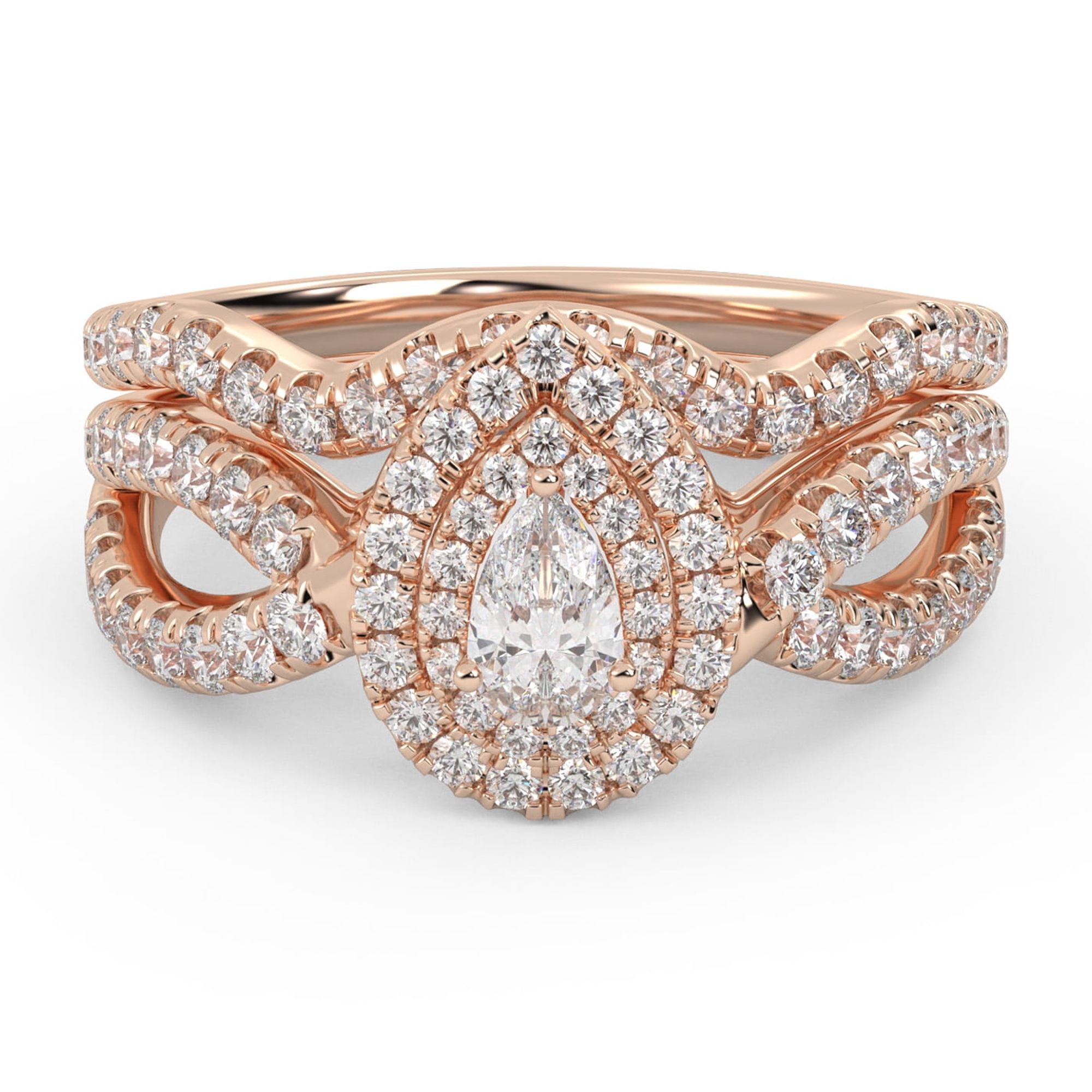 AFFY Infinity Teardrop Double Halo Bridal Set Ring for Women, IGI ...