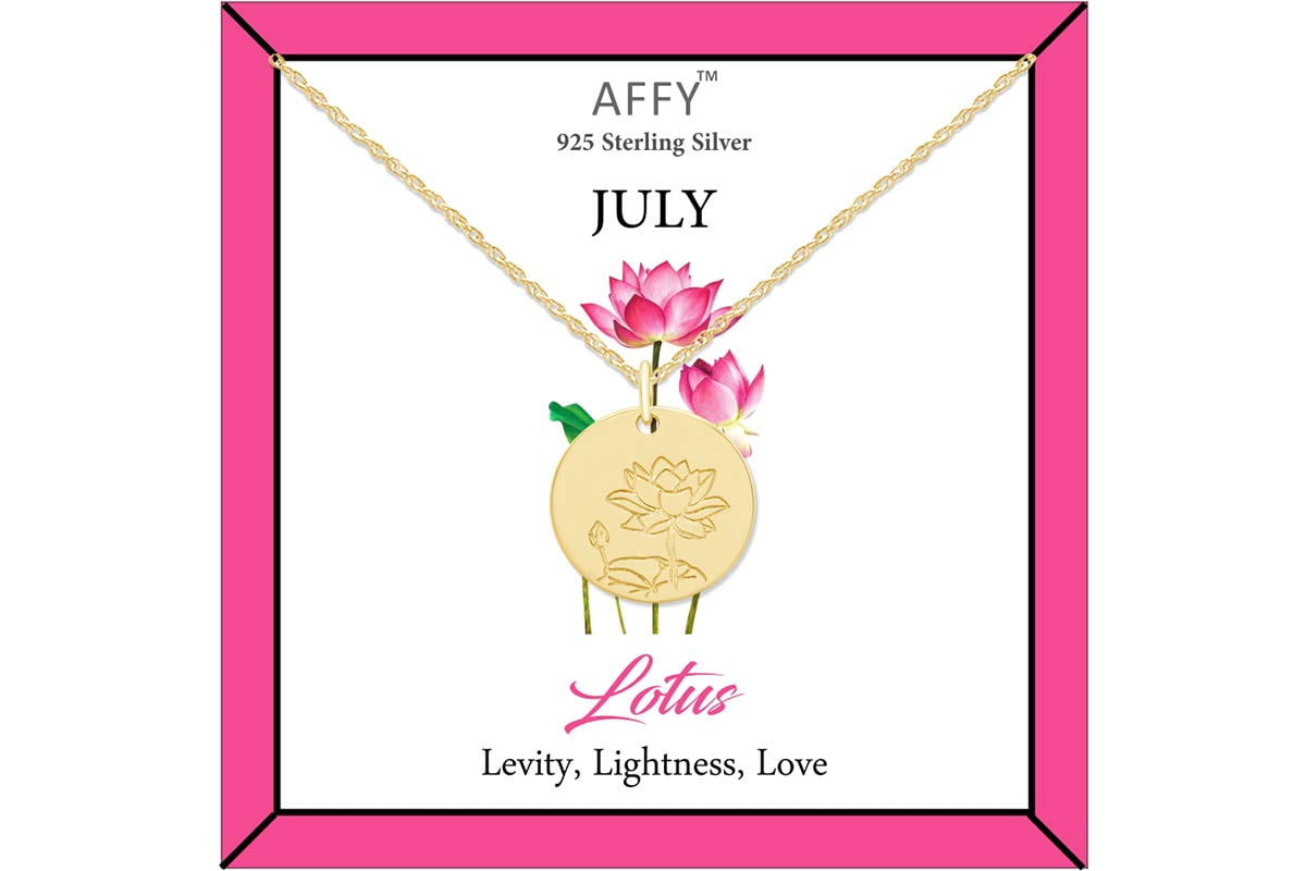 AFFY July Birth Month Lotus Flower Disk Pendant In 14k Yellow Gold ...