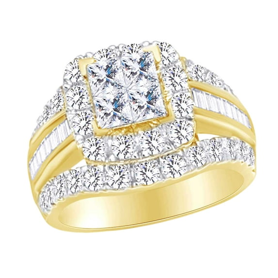 AFFY Multi Shape White Natural Diamond Three Row Fashion Invisible Ring ...