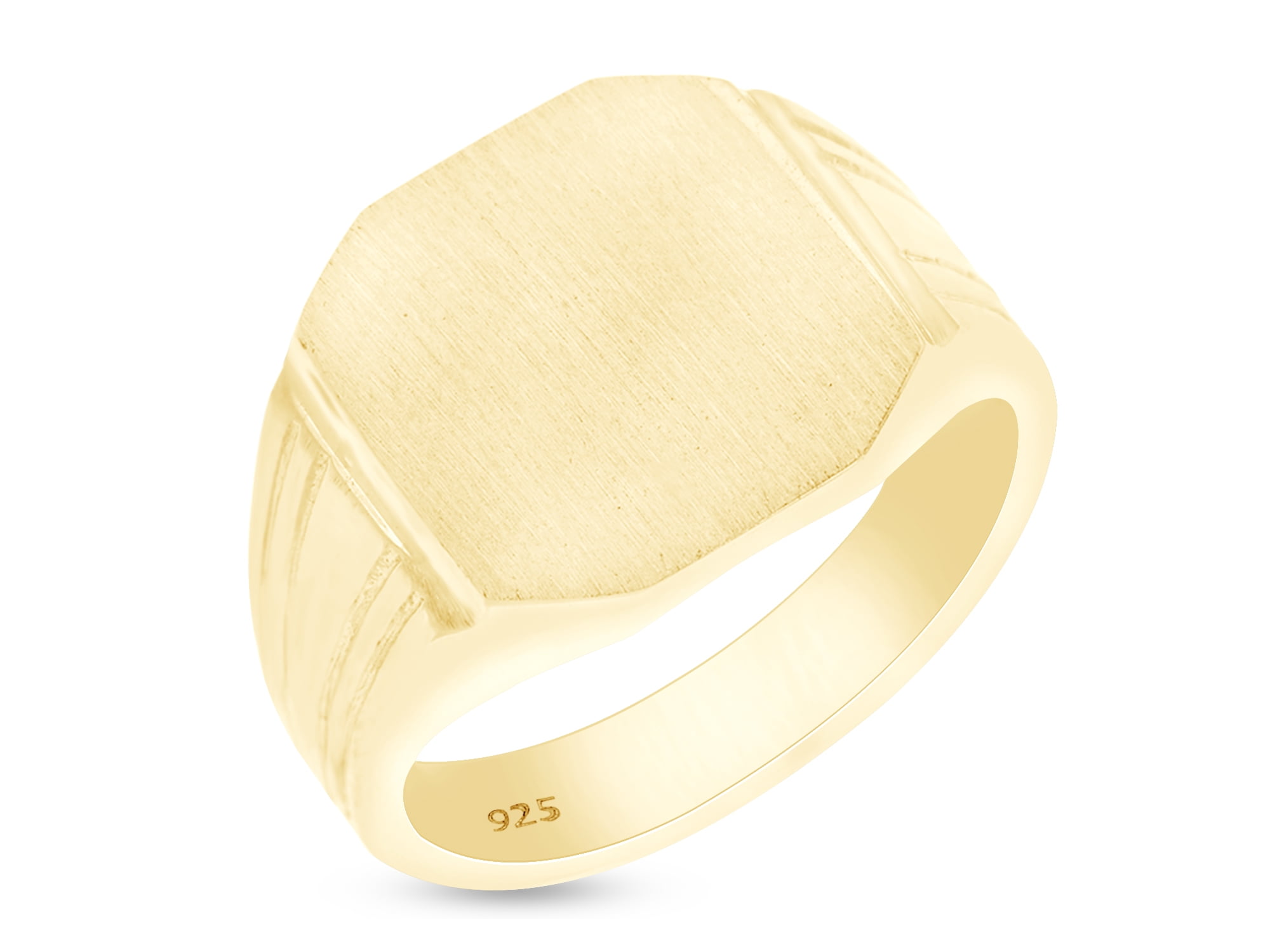 AFFY Octagon Cut Engravable Men's Signet Ring In 14K Yellow Gold Plated ...