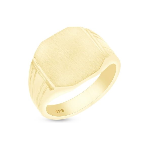 AFFY Octagon Cut Engravable Men's Signet Ring In 14K Yellow Gold Plated ...