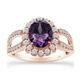 AFFY Oval Cut Simulated Amethyst & White CZ 14k Rose Gold Over Sterling ...