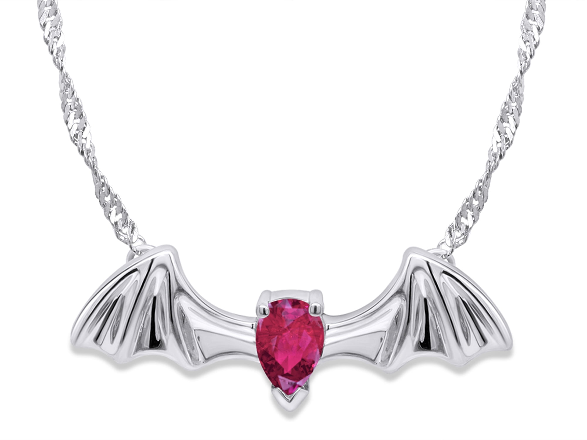 AFFY Pear Shape Simulated Pink Ruby Flying Austin Bat Pendant Necklace ...