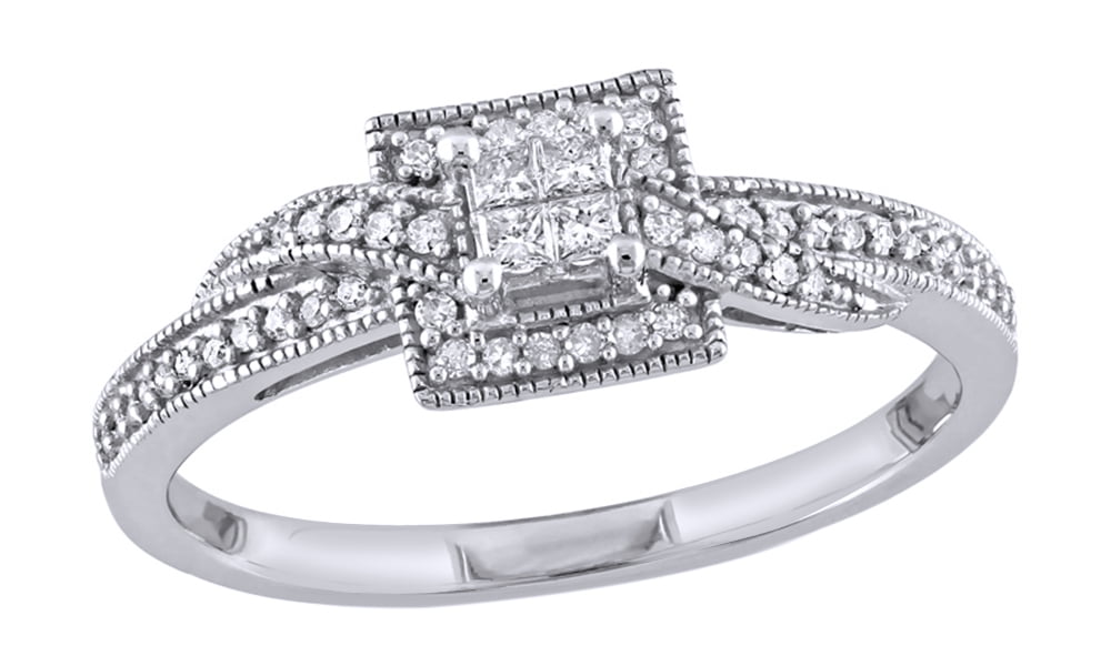 AFFY Princess Cut White Diamond Promise Ring in 10k White Gold ...