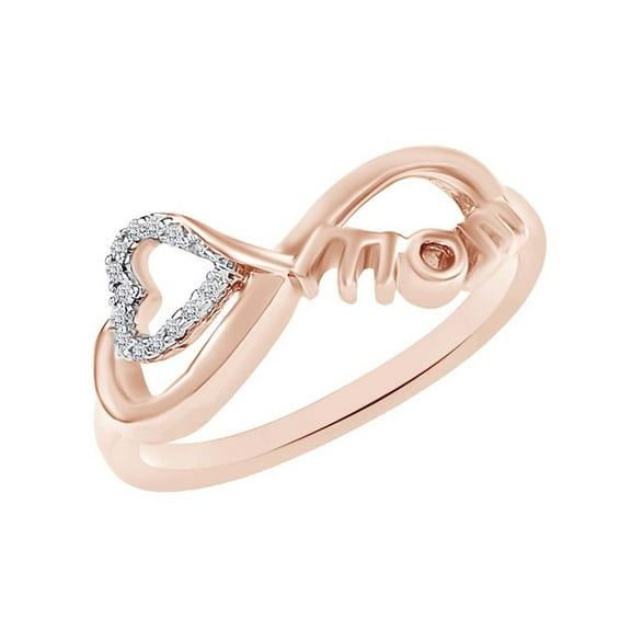AFFY 0.16 Cttw Round Cut Natural Diamond Open Heart Mom Ring In 14k ...