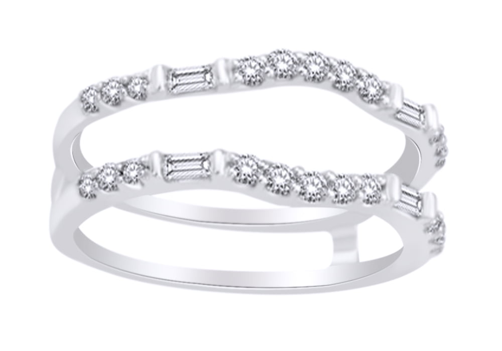 AFFY Round & Baguette Cut White Diamond Enhancer Ring Guard In 14K ...