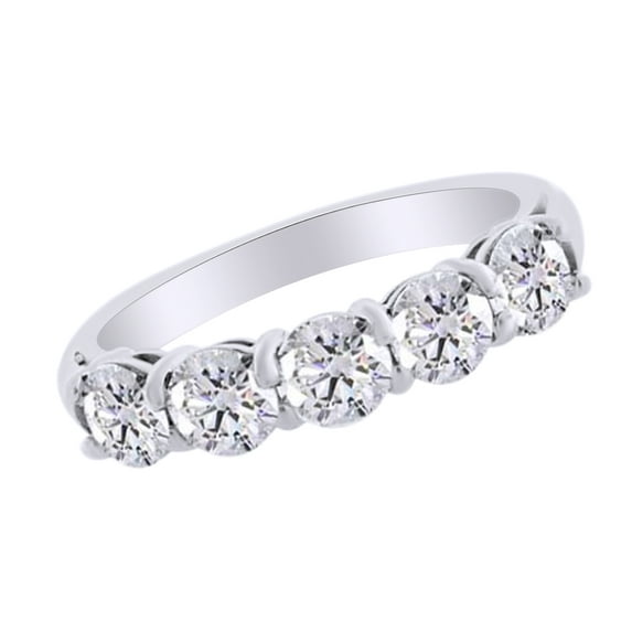 AFFY Round Cut Cubic Zirconia Five Stone Band Ring in 14k White Gold ...