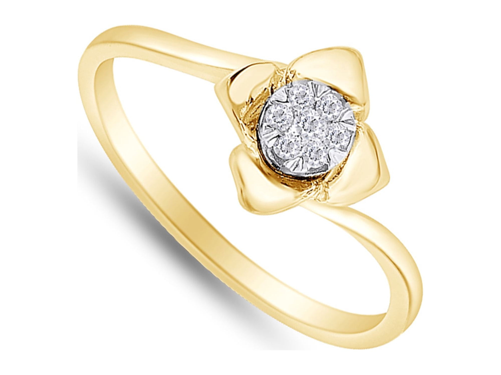 AFFY Round Cut Natural White Diamond Accent Flower Petal Promise Ring ...