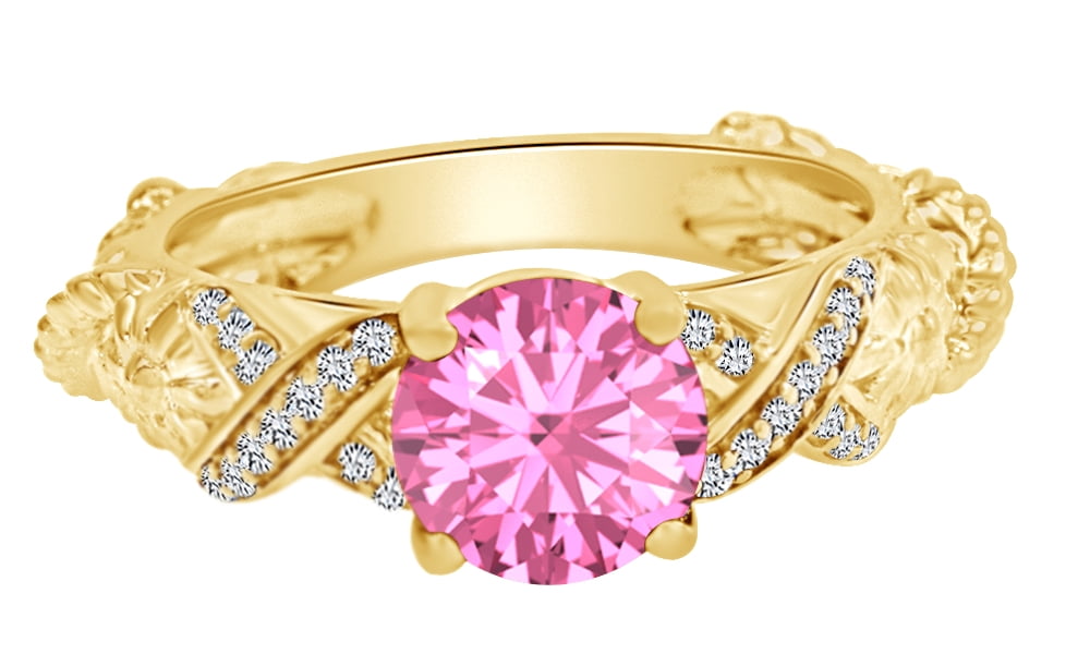 AFFY Round Cut Simulated Multi Stone Aurora Princess Style Engagement Wedding Ring In 14k Yellow ...